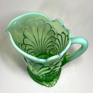 Vintage Green Opalescent Pitcher and Six Glasses or Tumblers, Jefferson ...
