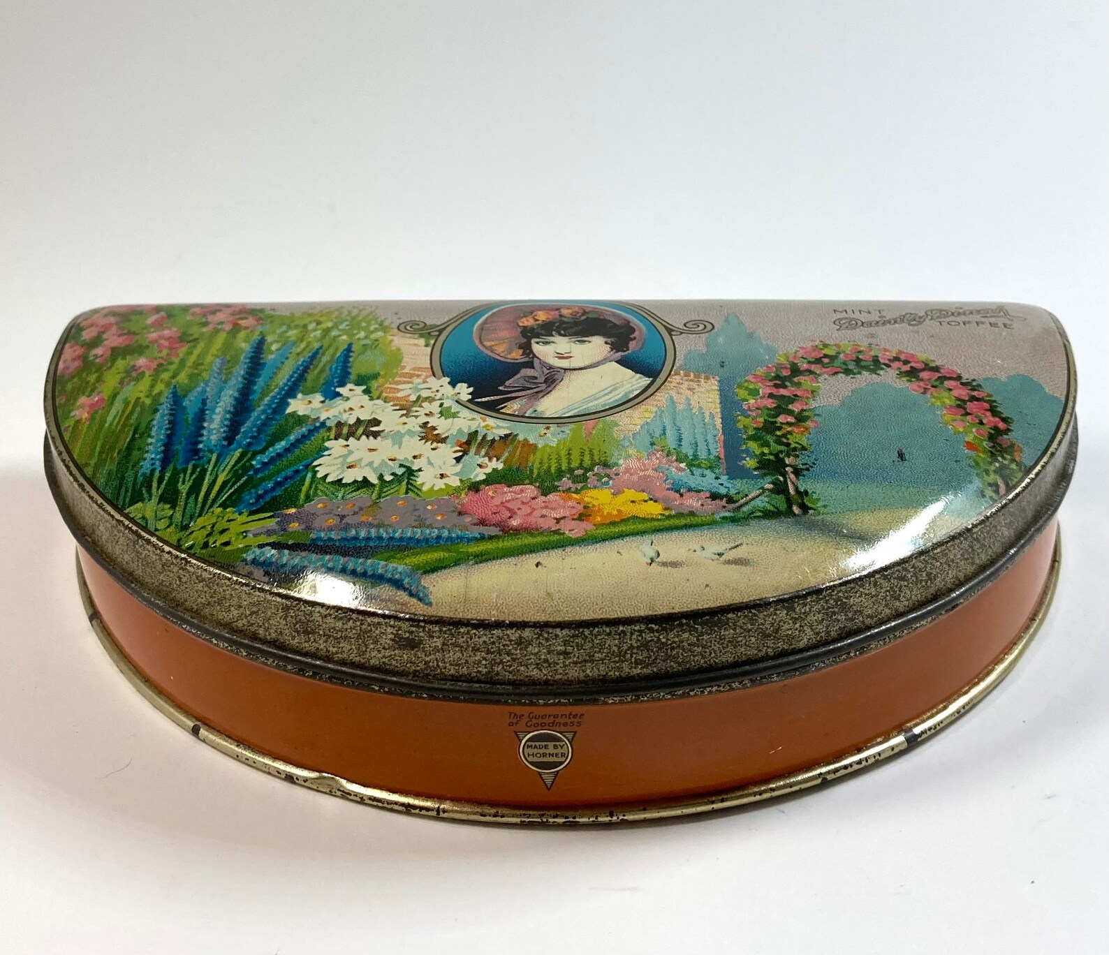 Vintage Dainty Dinah Tin, Half Circle With Beautiful Garden - Etsy