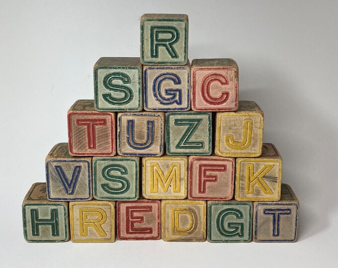 Set of 19 Vintage Wooden Alphabet Blocks, Vintage Wood Building Blocks ...