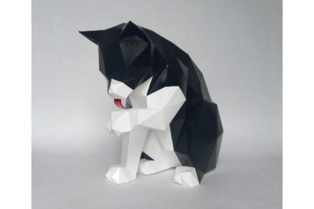 Papercraft Cat on a Rock, Wall Construction, 3D Paper Craft Sculpture ...