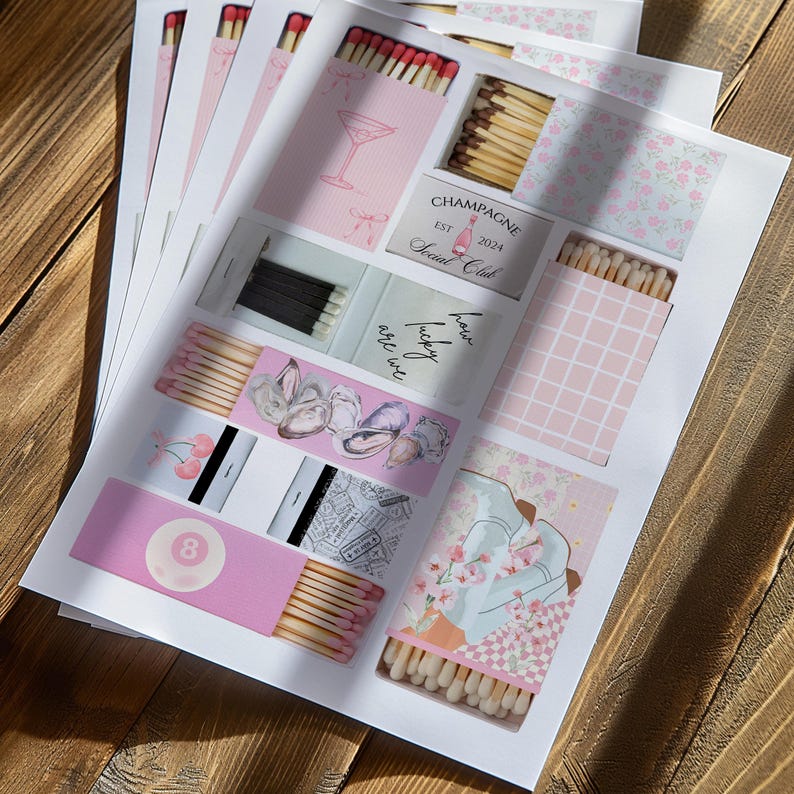 Vintage Pink Collage Matchbook Print, Trendy Matches Poster, Coquette ...