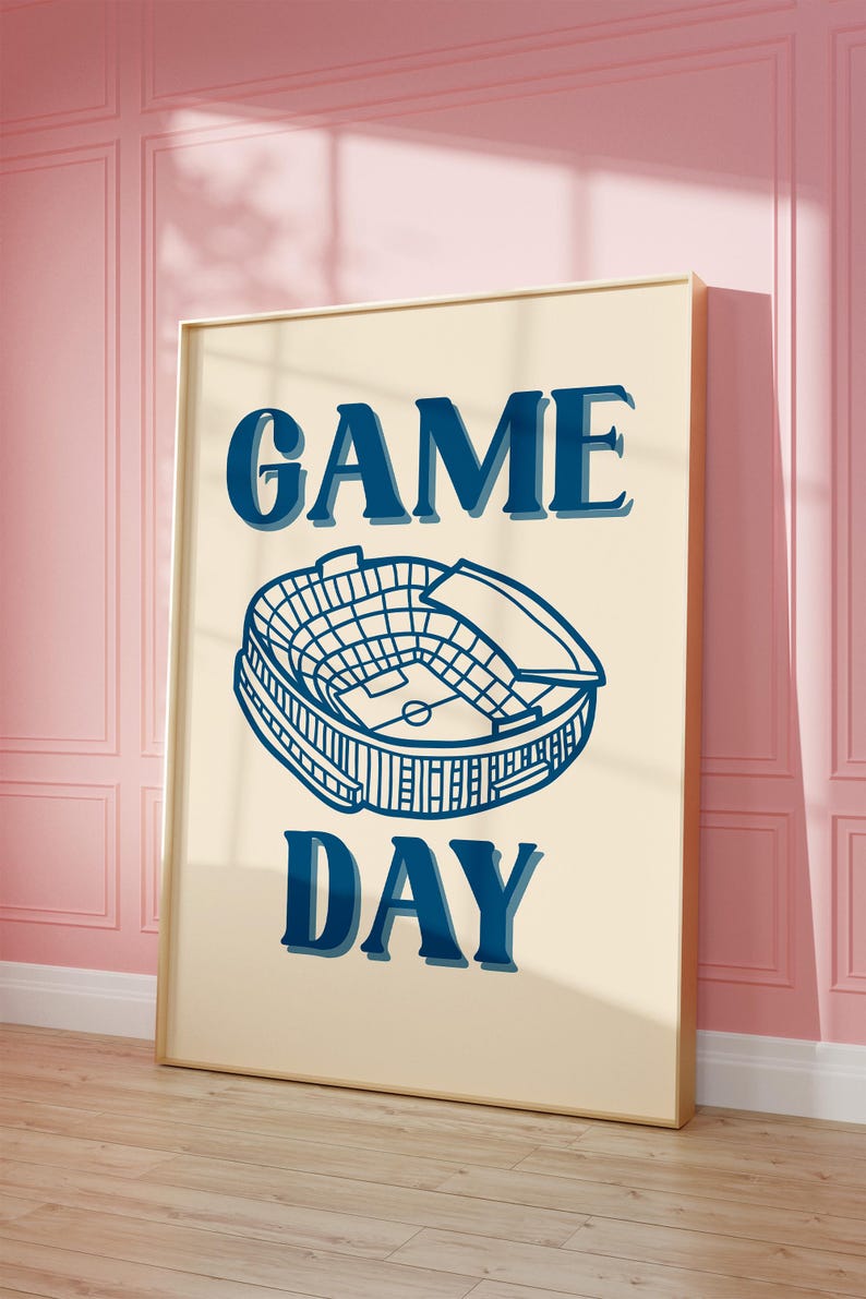 Blue College Game Day Wall Art, Preppy Printable Dorm Room Poster ...