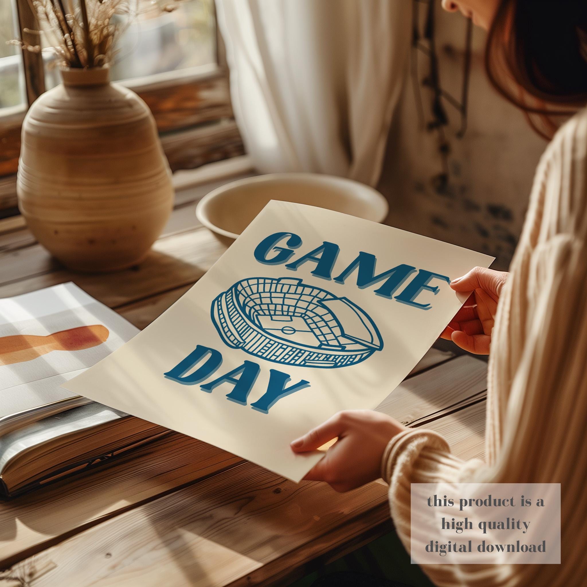 Blue College Game Day Wall Art, Preppy Printable Dorm Room Poster ...