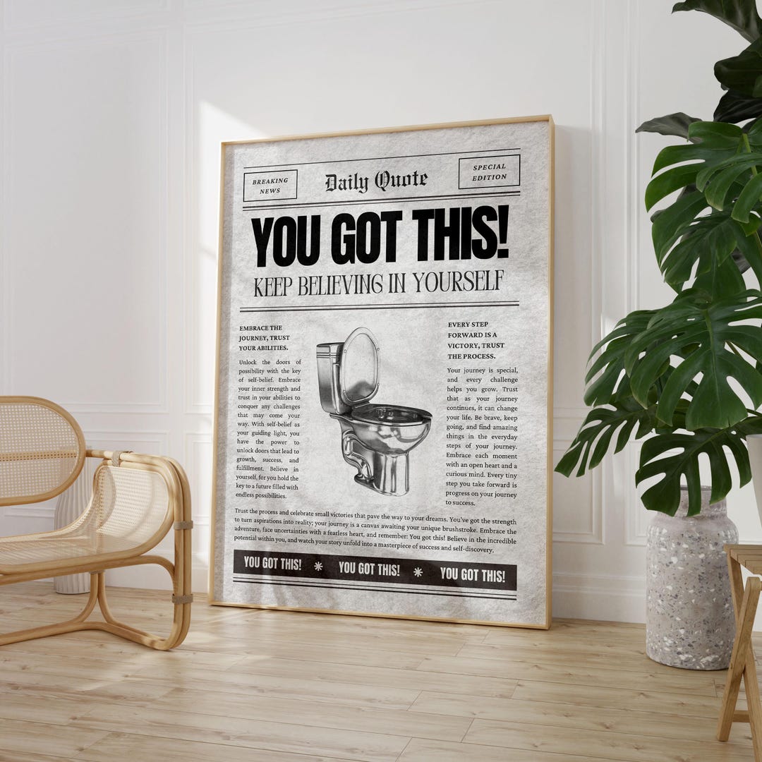 Funny Bathroom Wall Art Retro Newspaper Print, Trendy Wall Art ...
