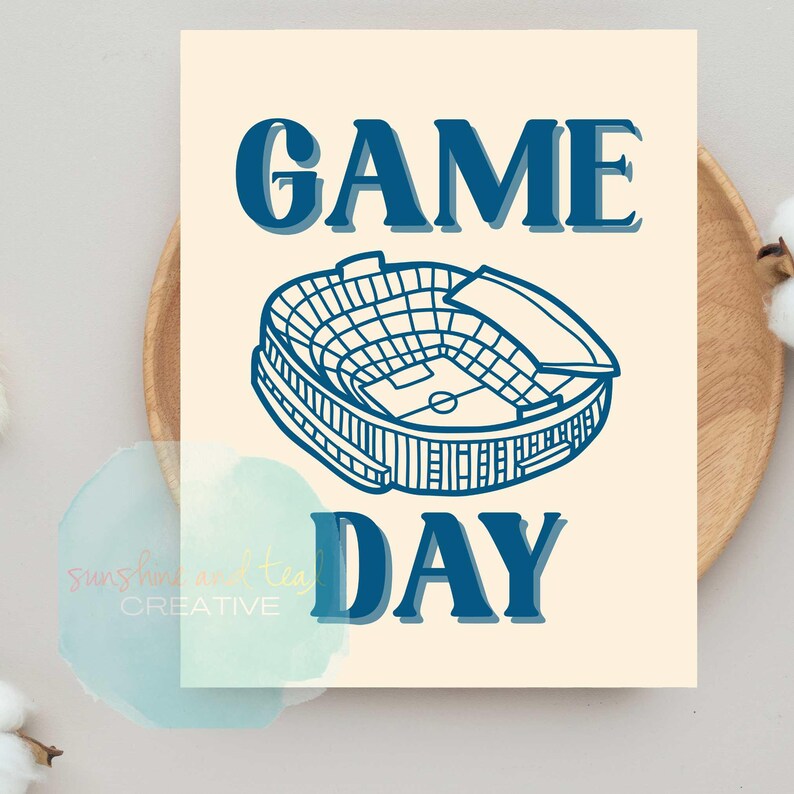 Blue College Game Day Wall Art, Preppy Printable Dorm Room Poster ...