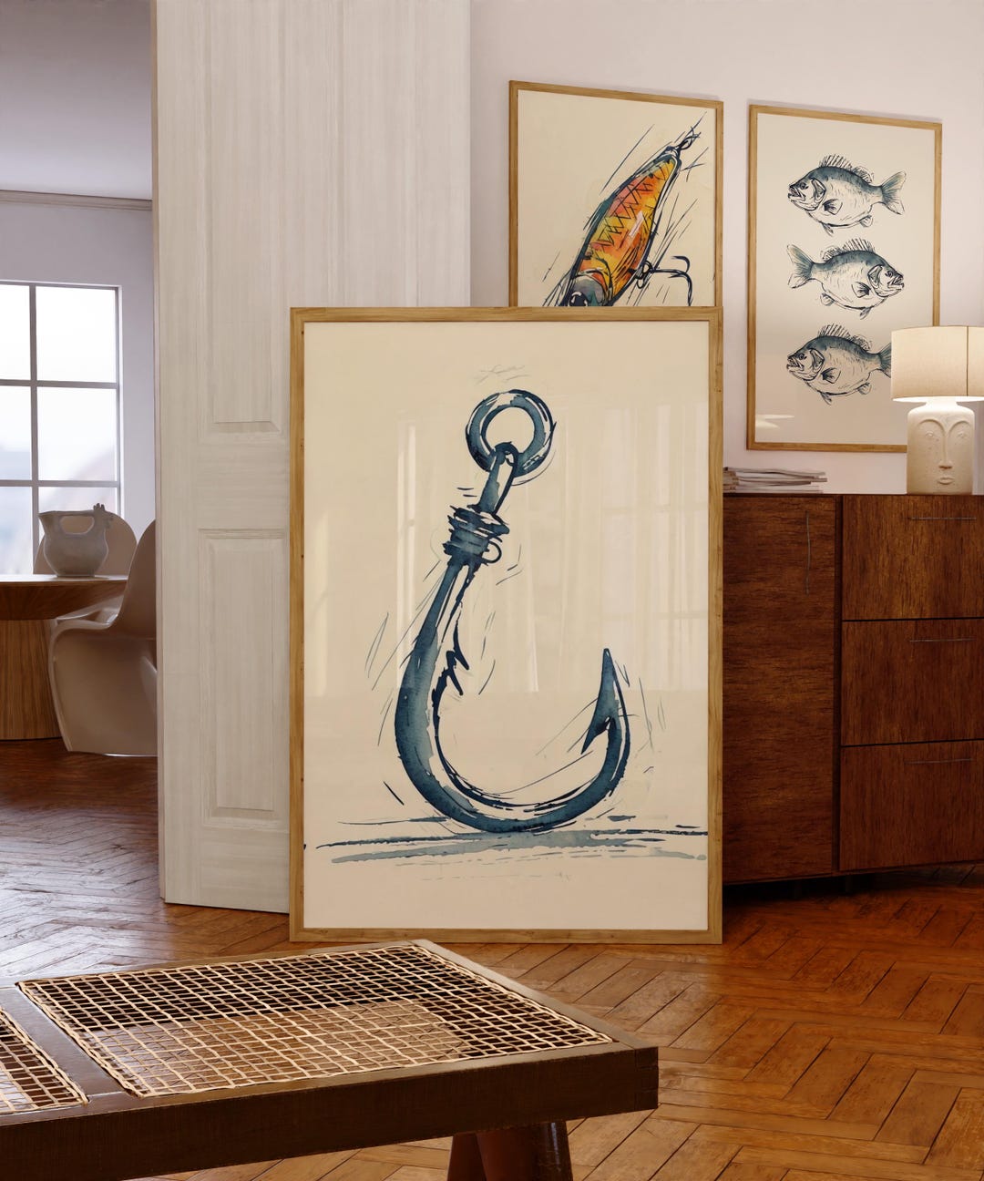 Fisherman Fish Hook Wall Art, PRINTABLE Watercolor Fish Wall Poster ...