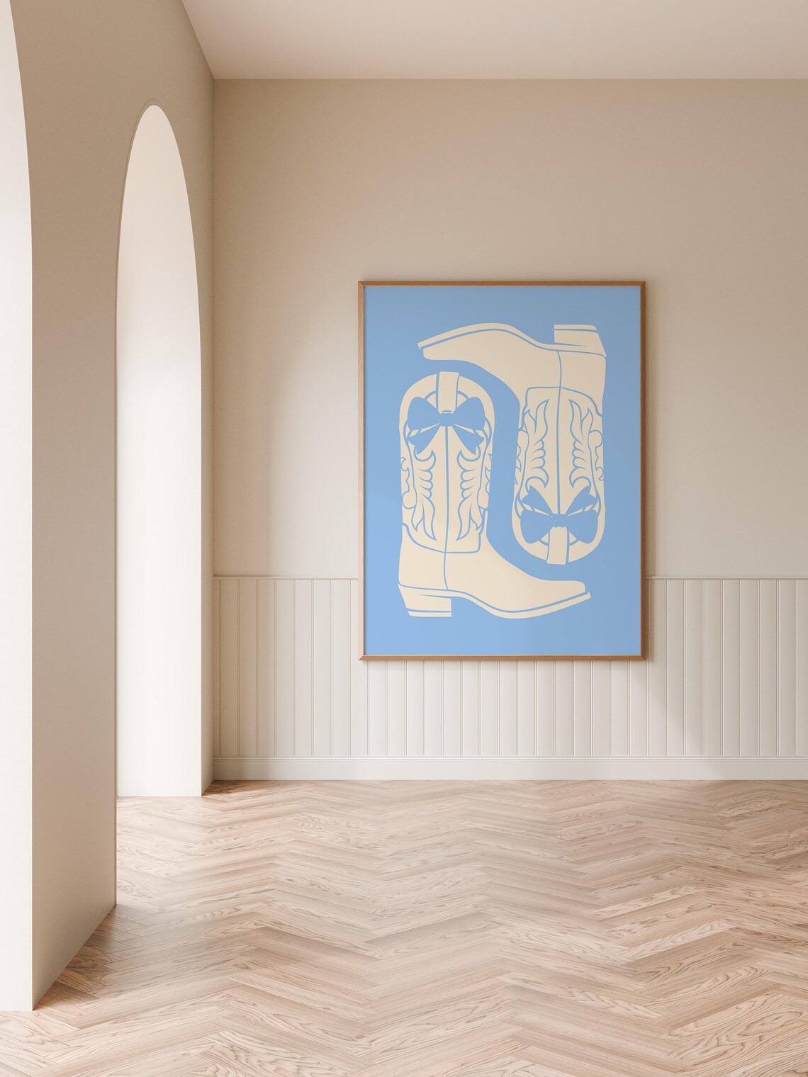 Cowgirl Boots With Bow Blue and Cream Wall Print, Preppy Printable Dorm ...