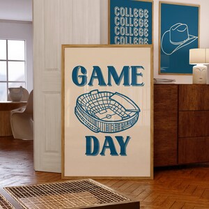 Blue College Game Day Wall Art, Preppy Printable Dorm Room Poster ...