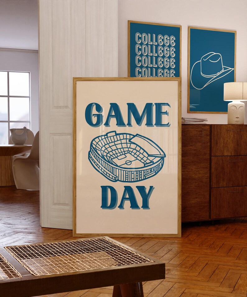 Blue College Game Day Wall Art, Preppy Printable Dorm Room Poster ...