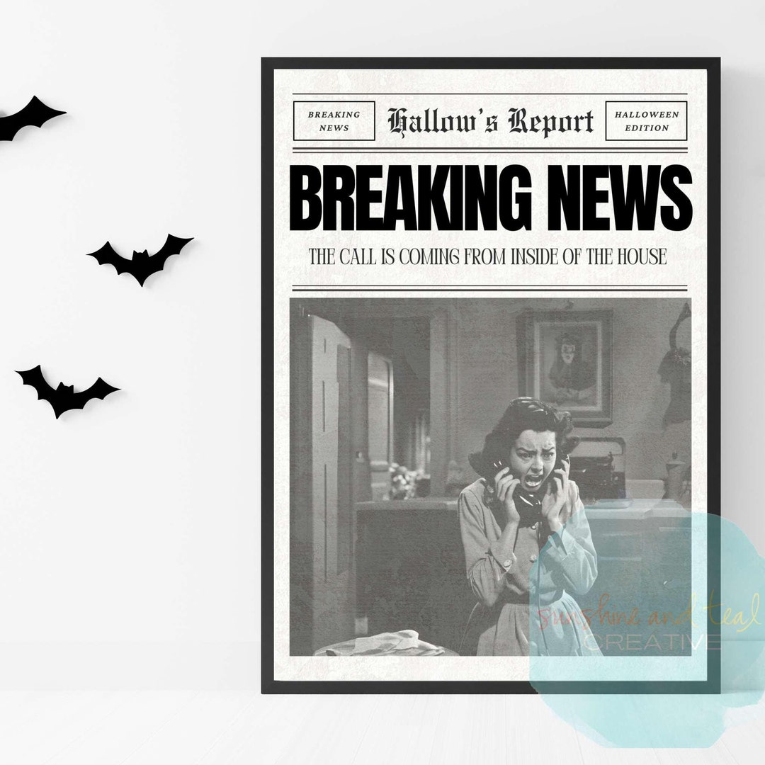 Horror Movie Spooky Newspaper Print, Scream Fall Bar Cart Art, Dark ...