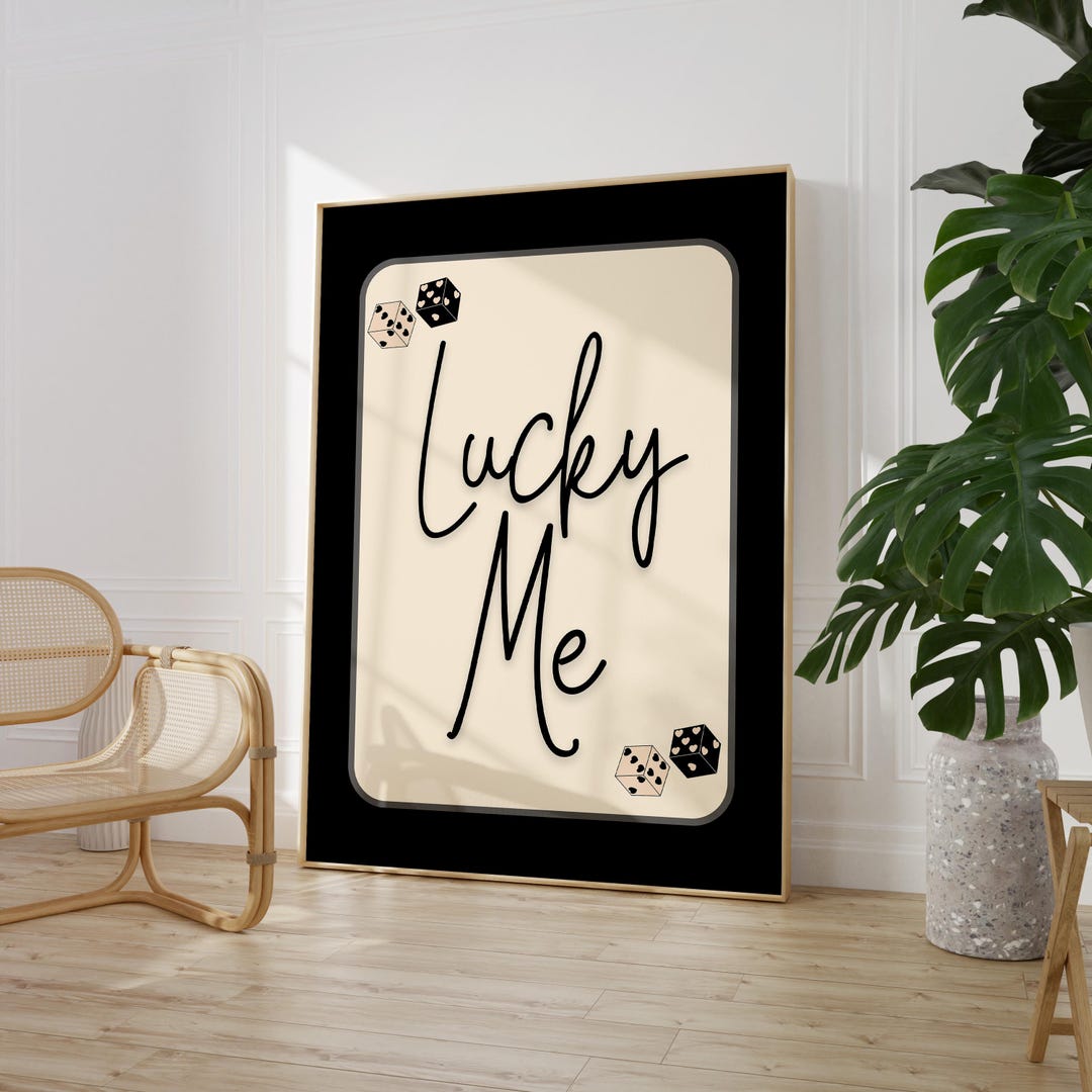 Lucky Me Playing Card Poster, Black Heart Dice Quote Art Print, Soft ...