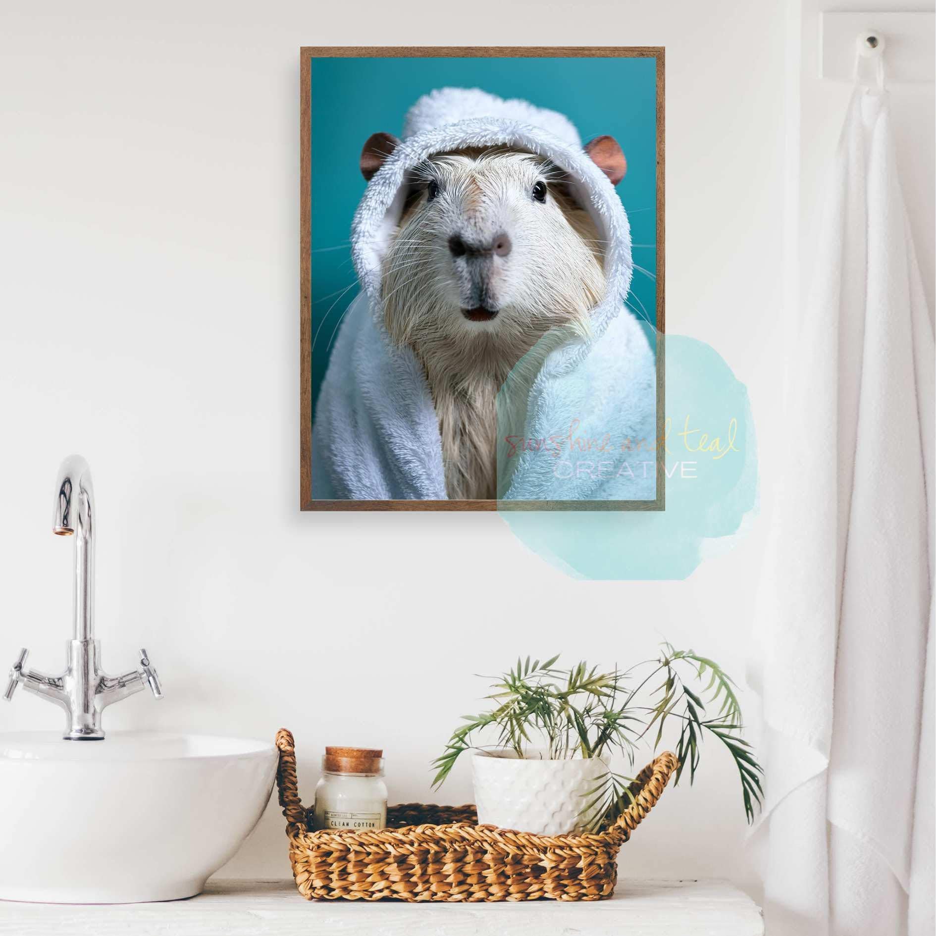 Capybara Bathroom Art Print, Cute Animal Poster, Capybara in Towel Wall ...