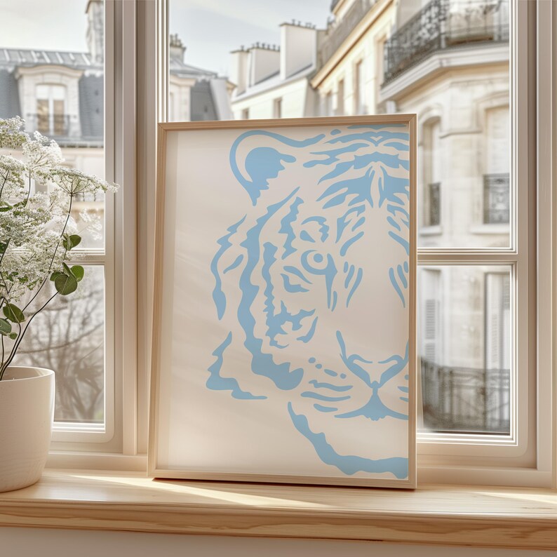 Light Blue Tiger Wall Art, Preppy Printable Tigers Dorm Room Poster ...