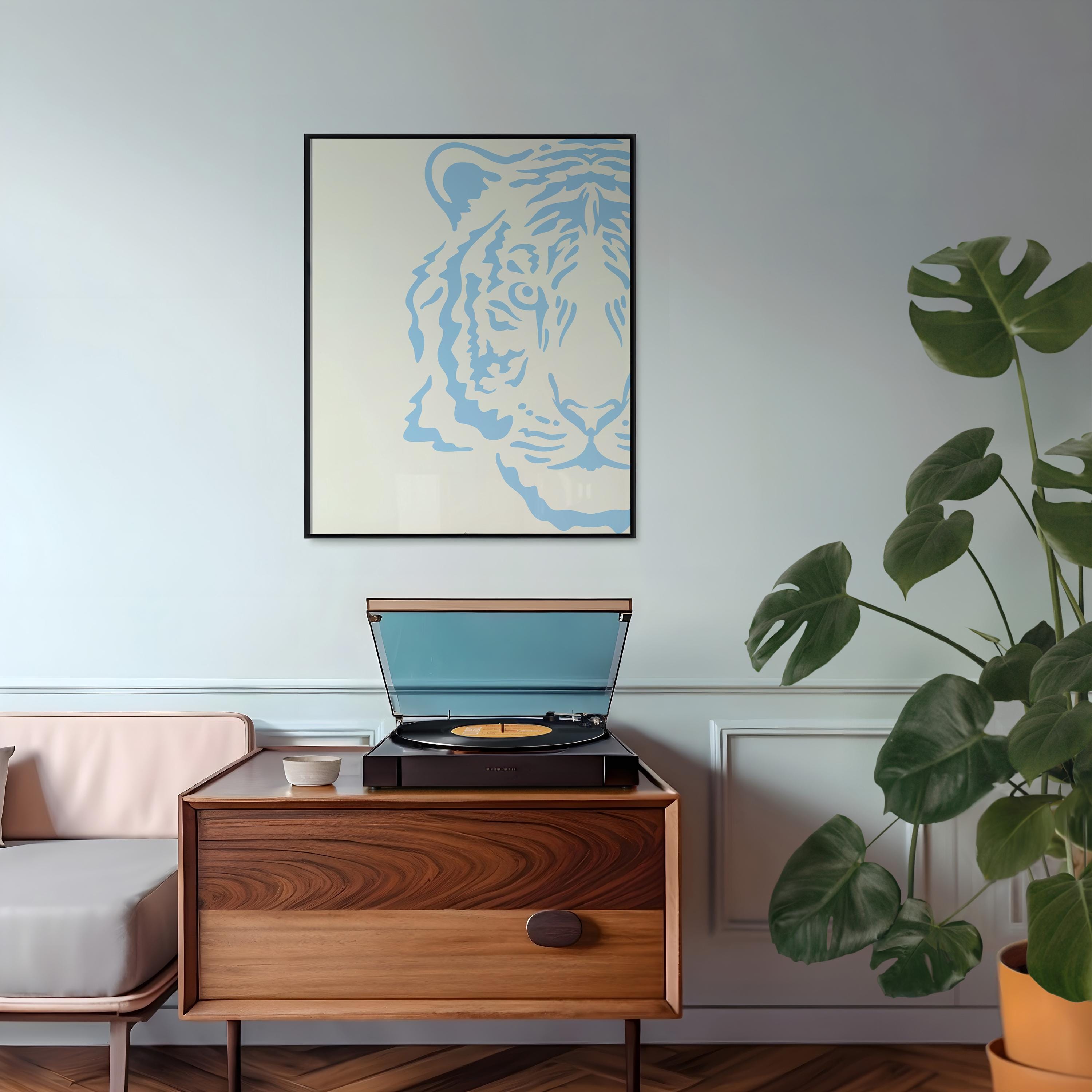 Light Blue Tiger Wall Art, Preppy Printable Tigers Dorm Room Poster ...