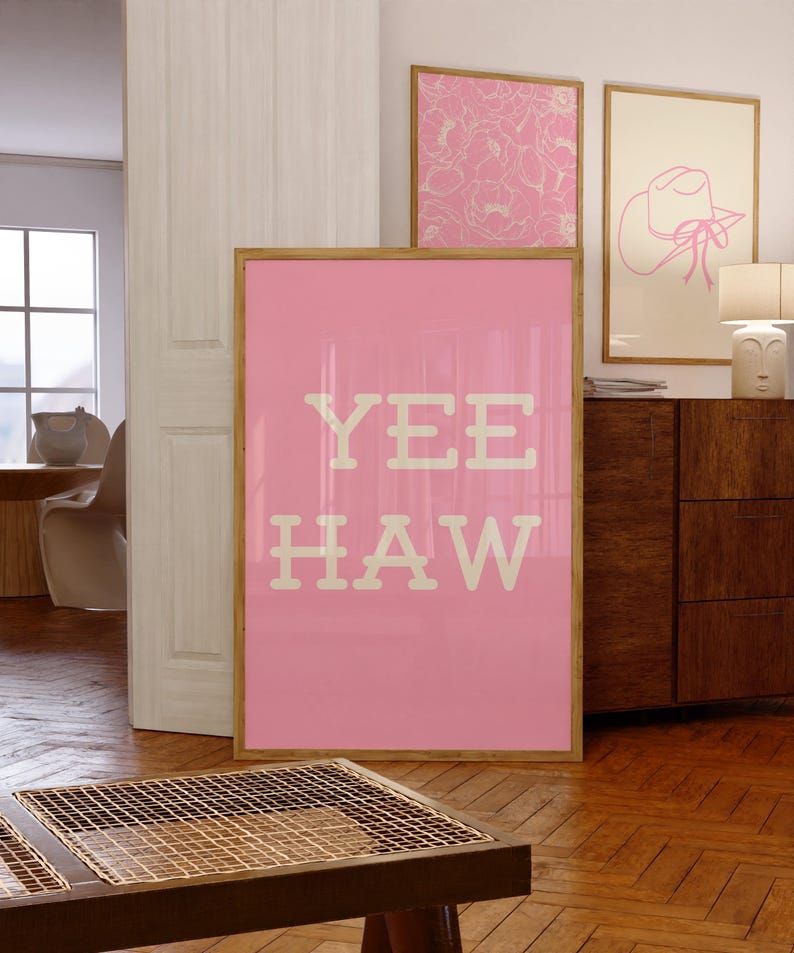 Pink Yee Haw Cowgirl Print, Coastal Cowgirl Wall Art, Girly Western ...