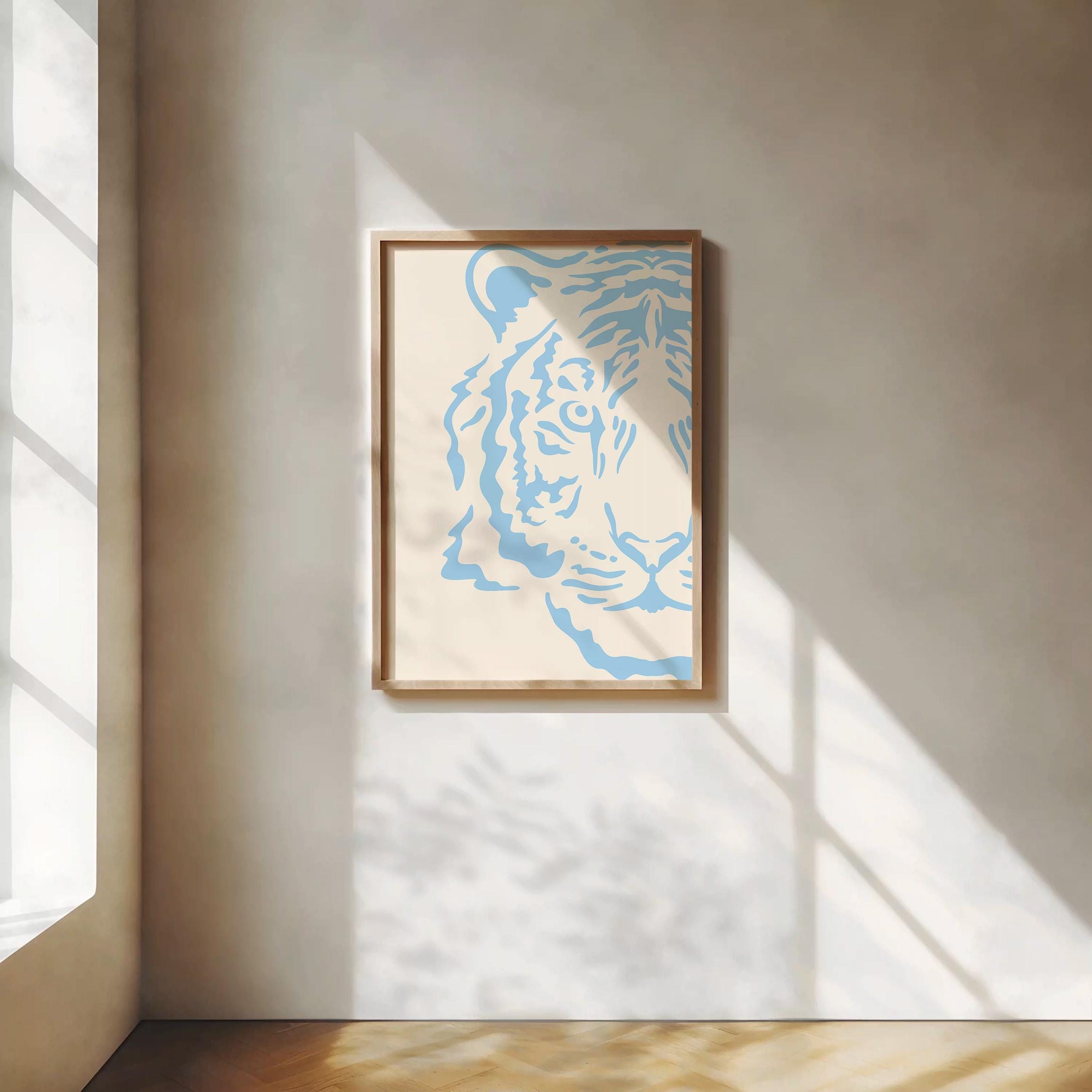 Light Blue Tiger Wall Art, Preppy Printable Tigers Dorm Room Poster ...