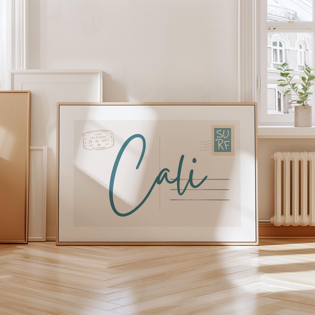 California Postcard Art, Vintage Stamp Poster, Horizontal Print, Retro Cali Wall Art, Apartment ...