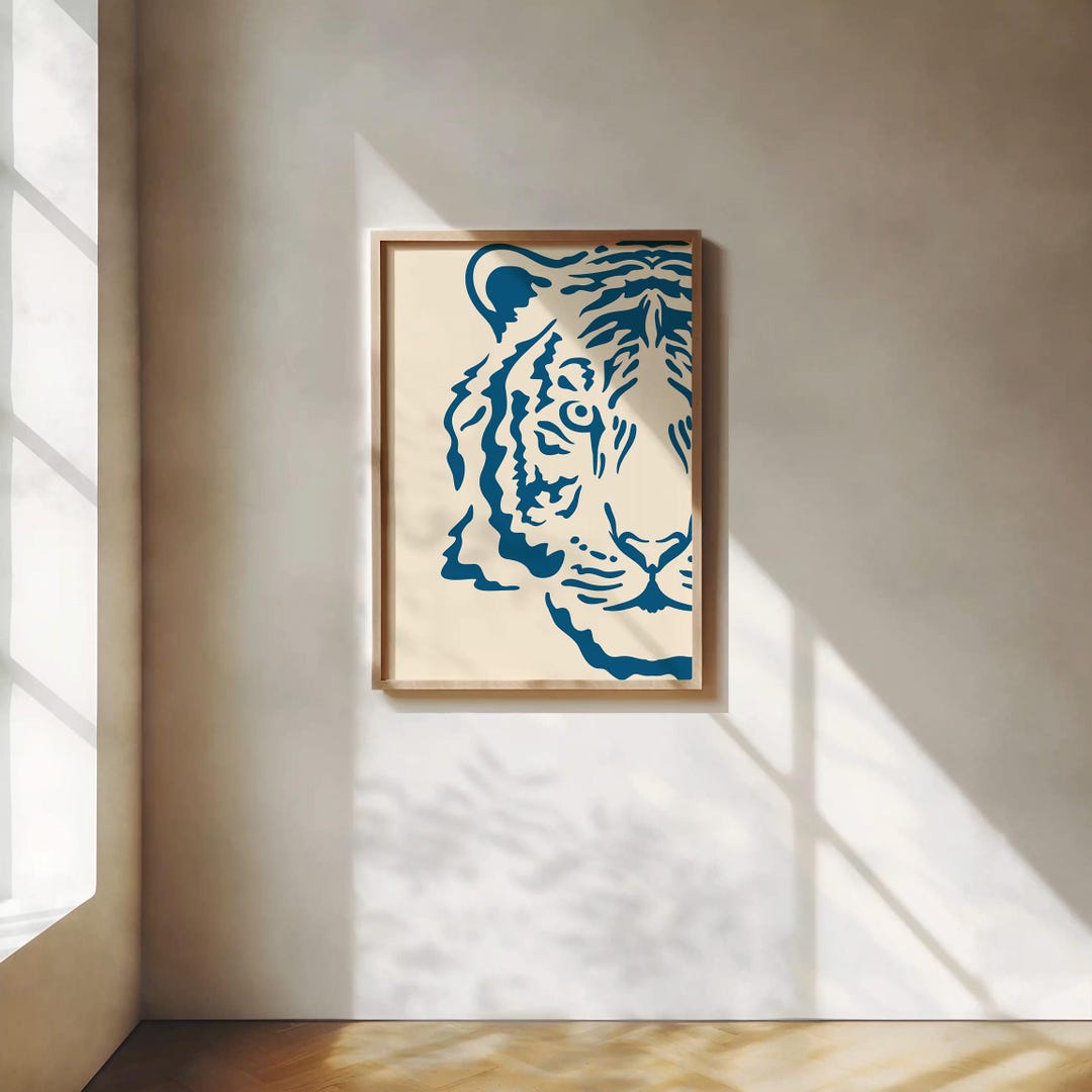 Blue Tiger Wall Art, Preppy Printable Tigers Dorm Room Poster, Trendy ...