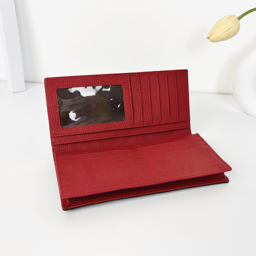 Black/red Ostrich Long Wallet, Ostrich Skin Exotic Leather Bifold ...