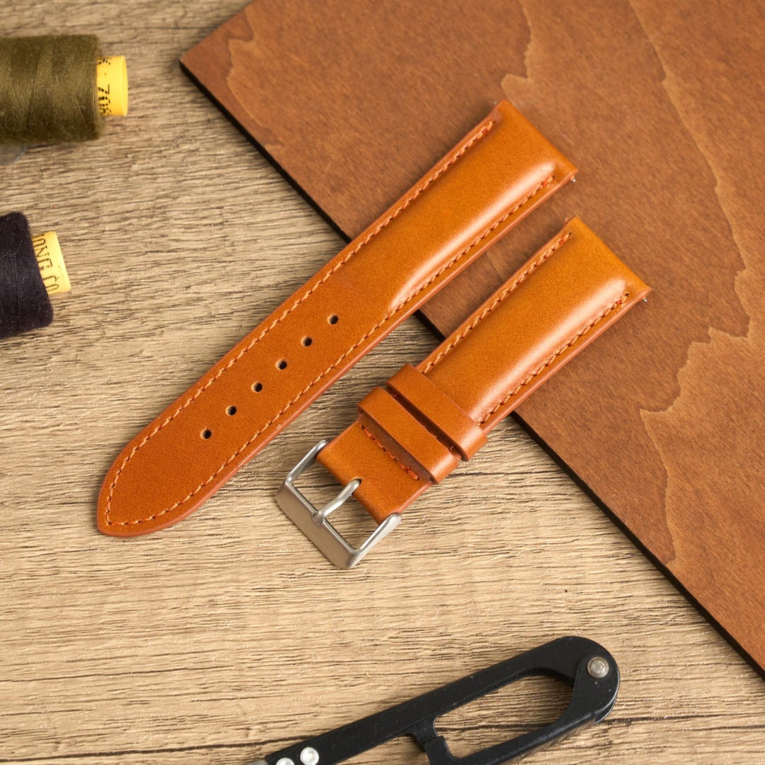 Custom Tan Padded Leather Watch Strap Mens 14mm 16mm 17mm 18mm 20mm ...