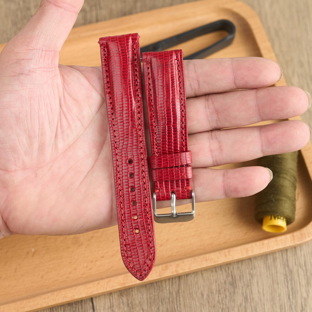Bespoke Red Lizard Leather Watch Strap Band 12mm 14mm 16mm 18mm 20mm ...