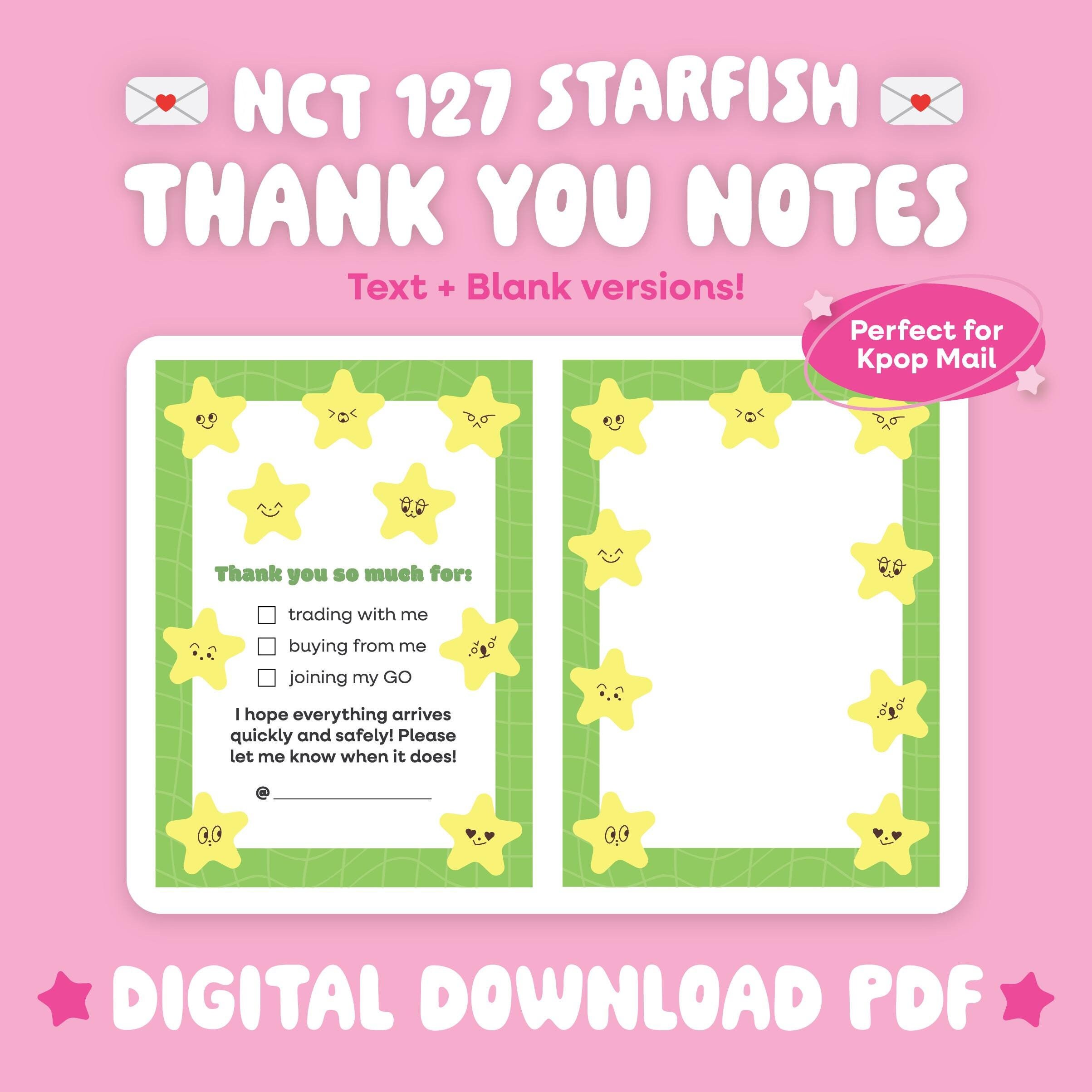 PRINTABLE NCT 127 Starfish Thank You Notes for Kpop Mail - Etsy