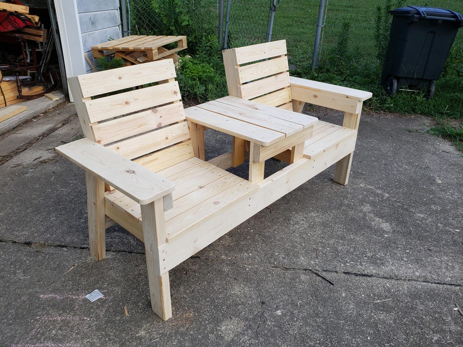 Double Bench DIY Plan, Two Seater With Table Plans, Outdoor Chair With ...