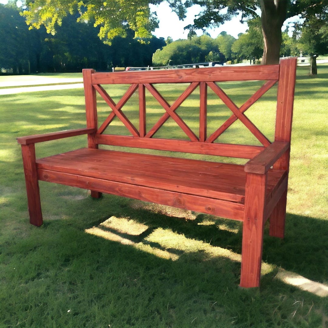 Farmhouse Bench Plan, Park Bench Plans, DIY Wooden Porch Bench, Simple ...