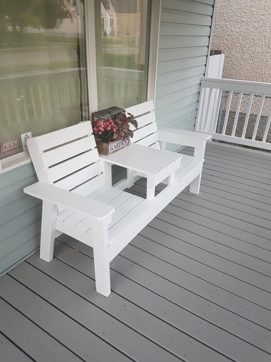Double Bench DIY Plan, Two Seater With Table Plans, Outdoor Chair With ...