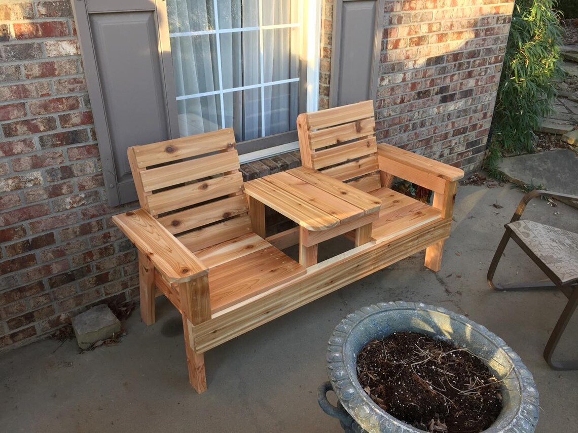 Double Bench DIY Plan, Two Seater With Table Plans, Outdoor Chair With ...