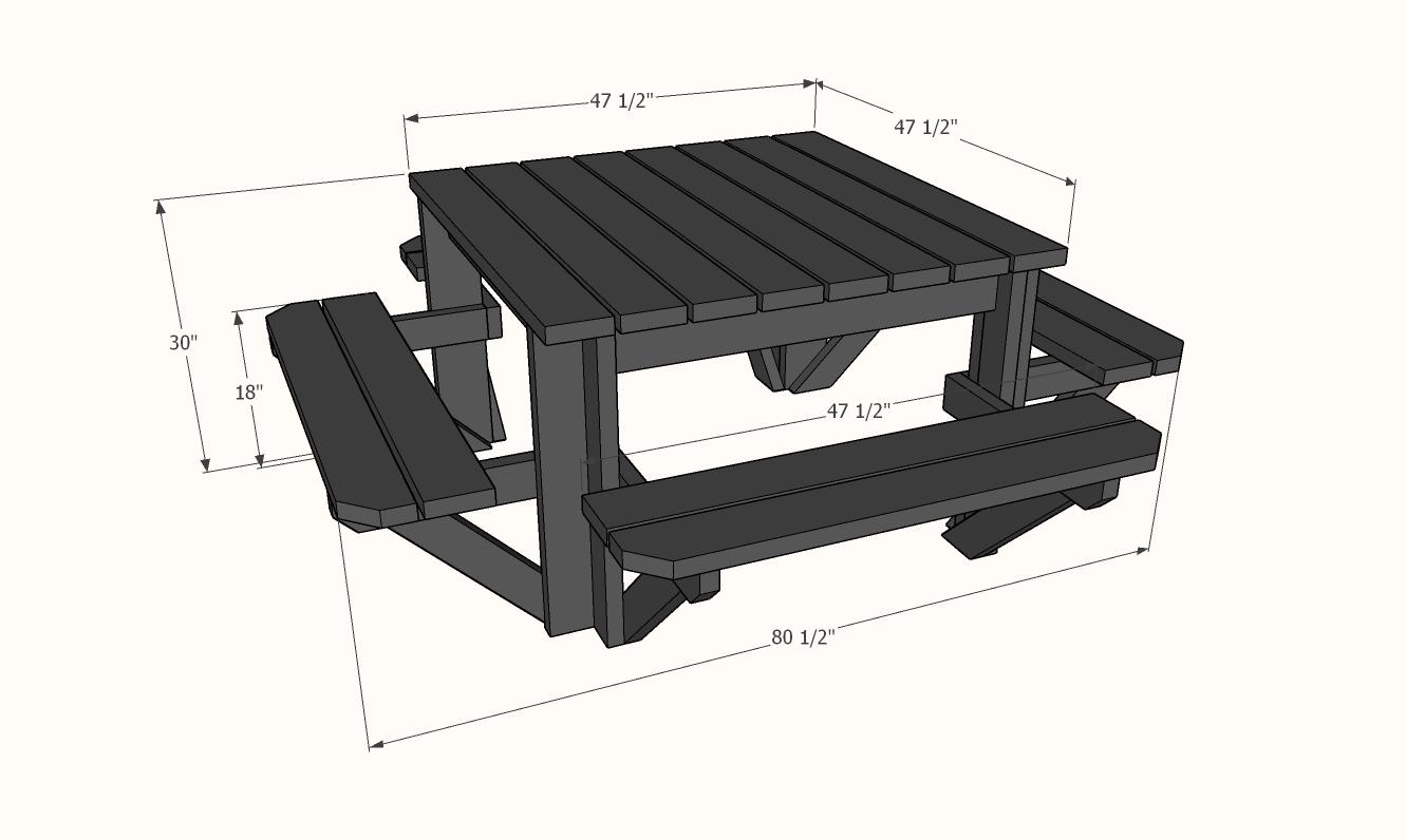 Picnic Table DIY Plans, Square Table Plans, Wooden Backyard Table Plans ...