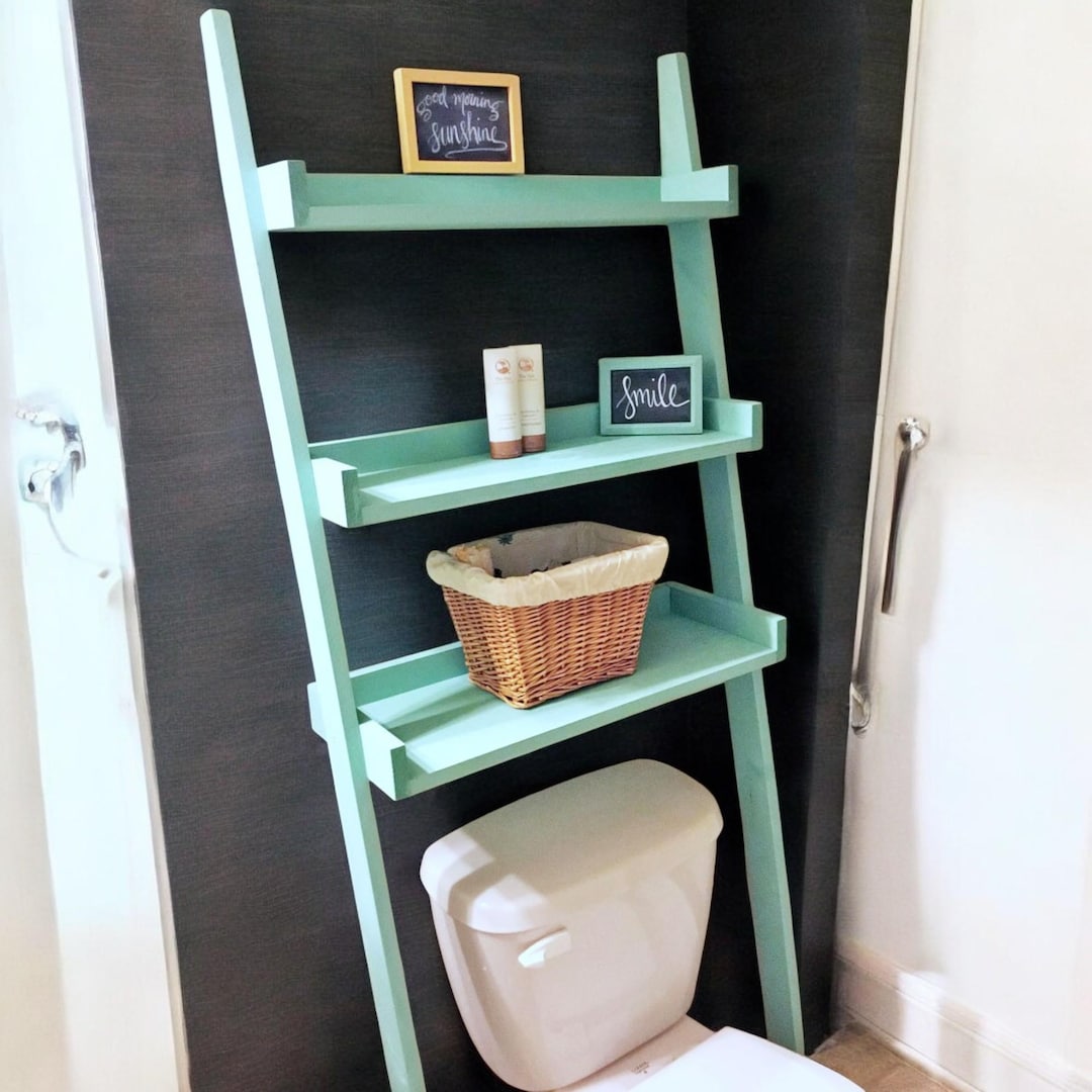 Over-the-toilet Ladder Shelf DIY Plans: Bathroom Storage (PDF Download ...