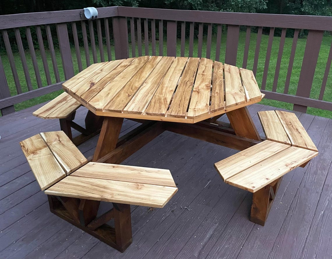 Round Wooden Picnic Table Plans, Garden Table Plan, Backyard Table ...
