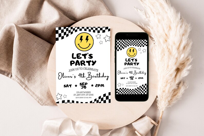 Smiley Face Birthday Invitation | Editable Party Template | Fun Digital ...