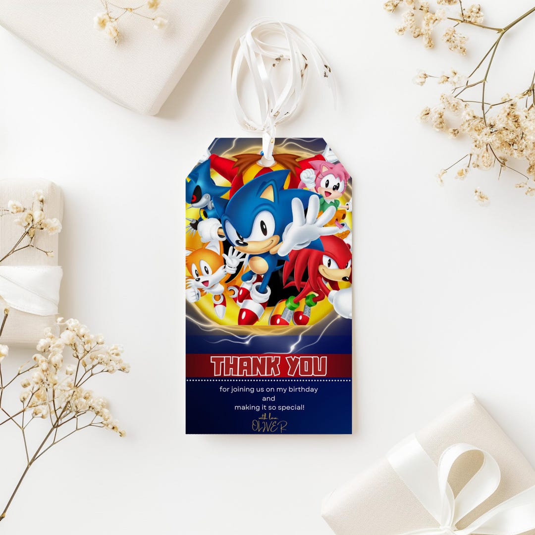 Sonic Theme Digital Birthday Party Favor Thank You Tag, Cute Sonic ...