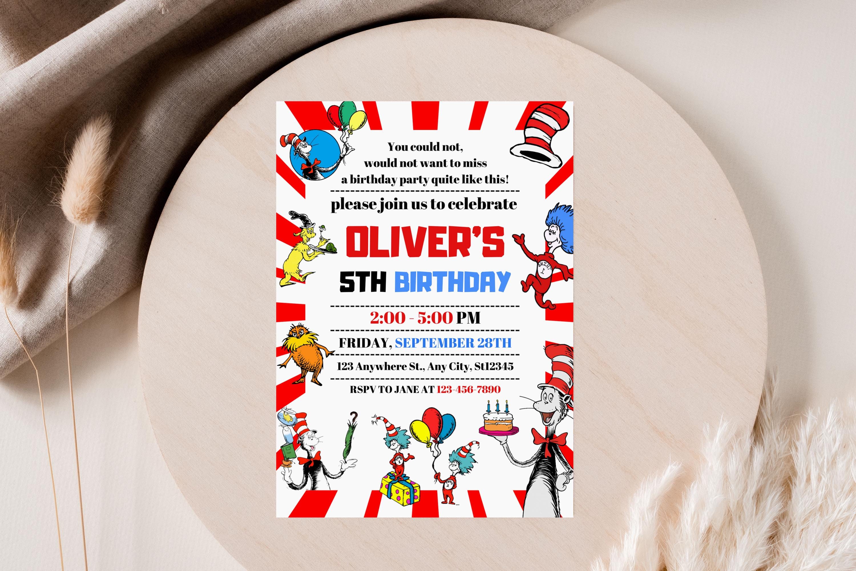 Dr. Seuss Editable Birthday Invitation, Personalized Dr. Seuss-inspired ...