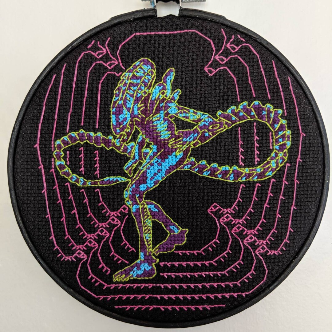 PDF Neon Xenomorph Warrior Alien Cross-stitch Pattern Embroidery Aliens ...