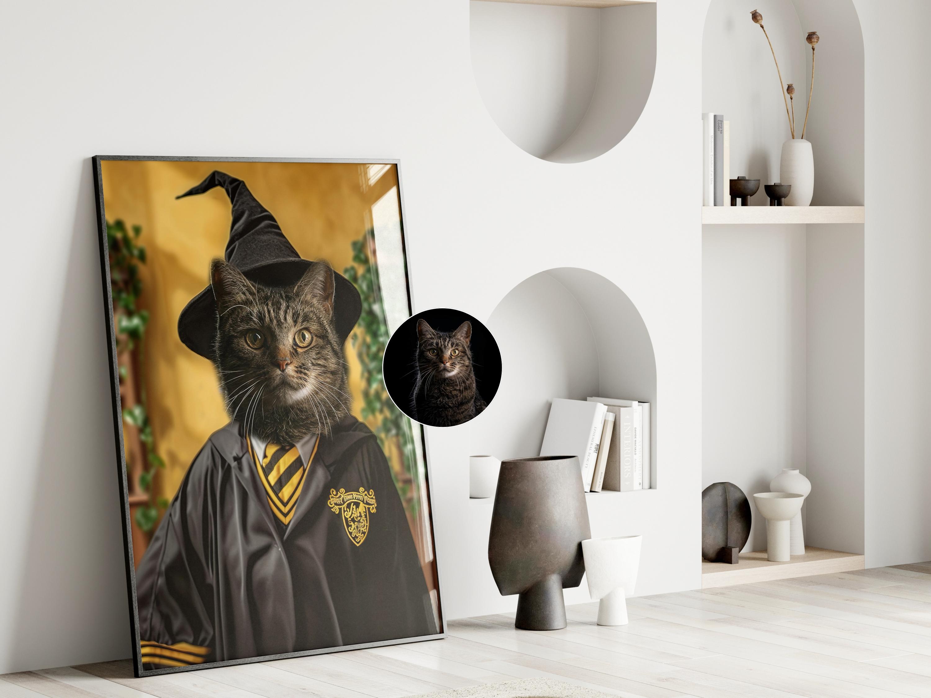 Personalized Wizard Pet Portrait From Photo, Magical Print Pet Portrait ...