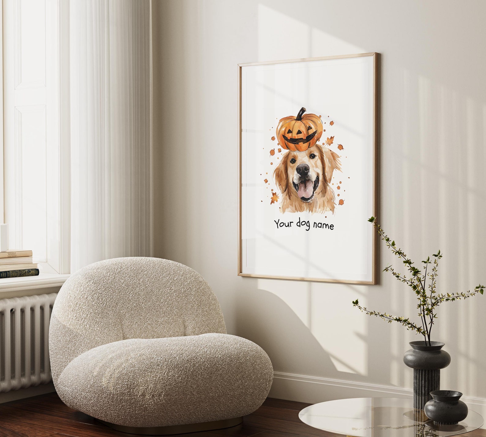 Labrador Pumpkin Print, Custom Dog Poster, Golden Retriever Art ...