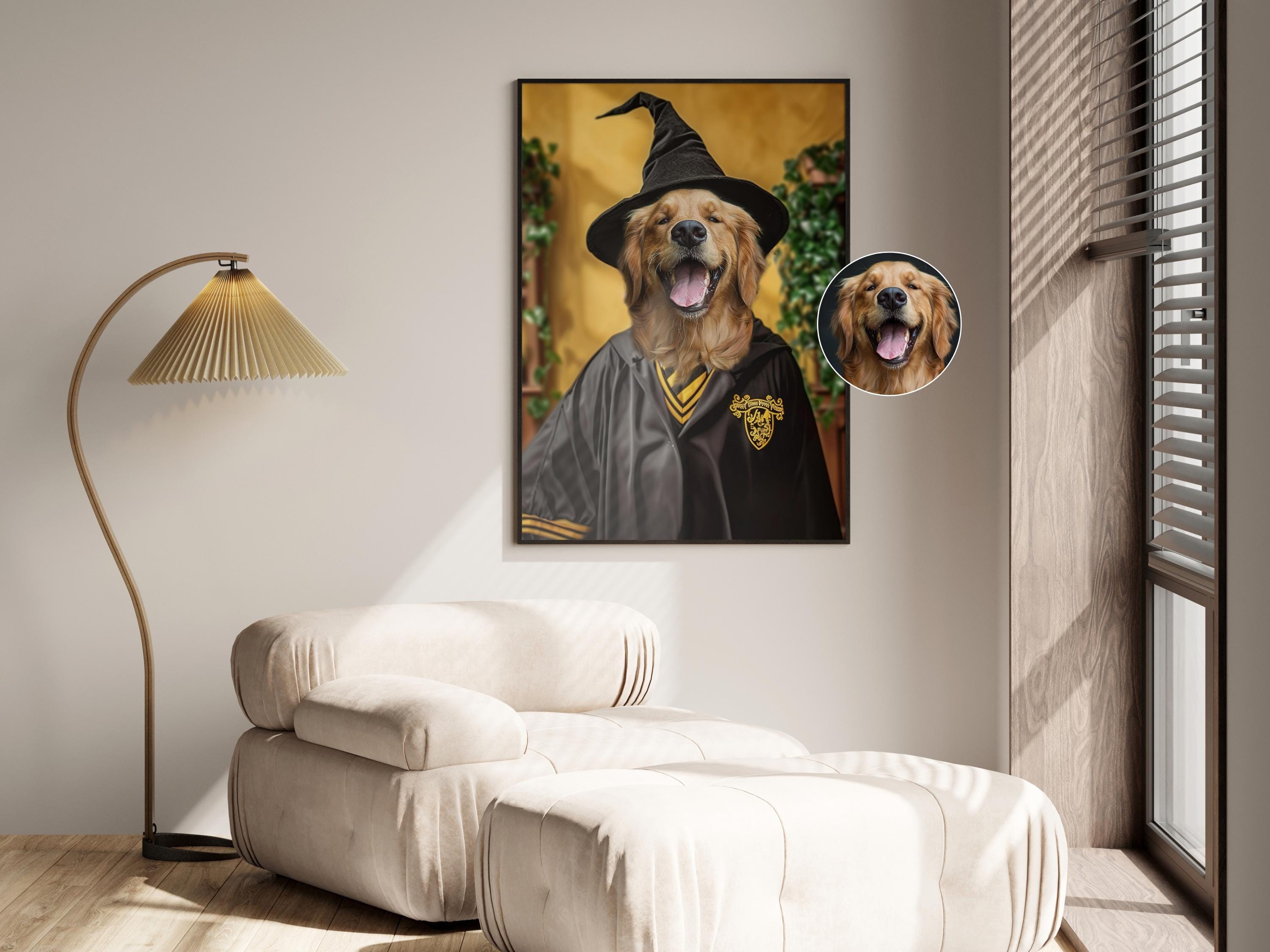 Personalized Wizard Pet Portrait From Photo, Magical Print Pet Portrait ...