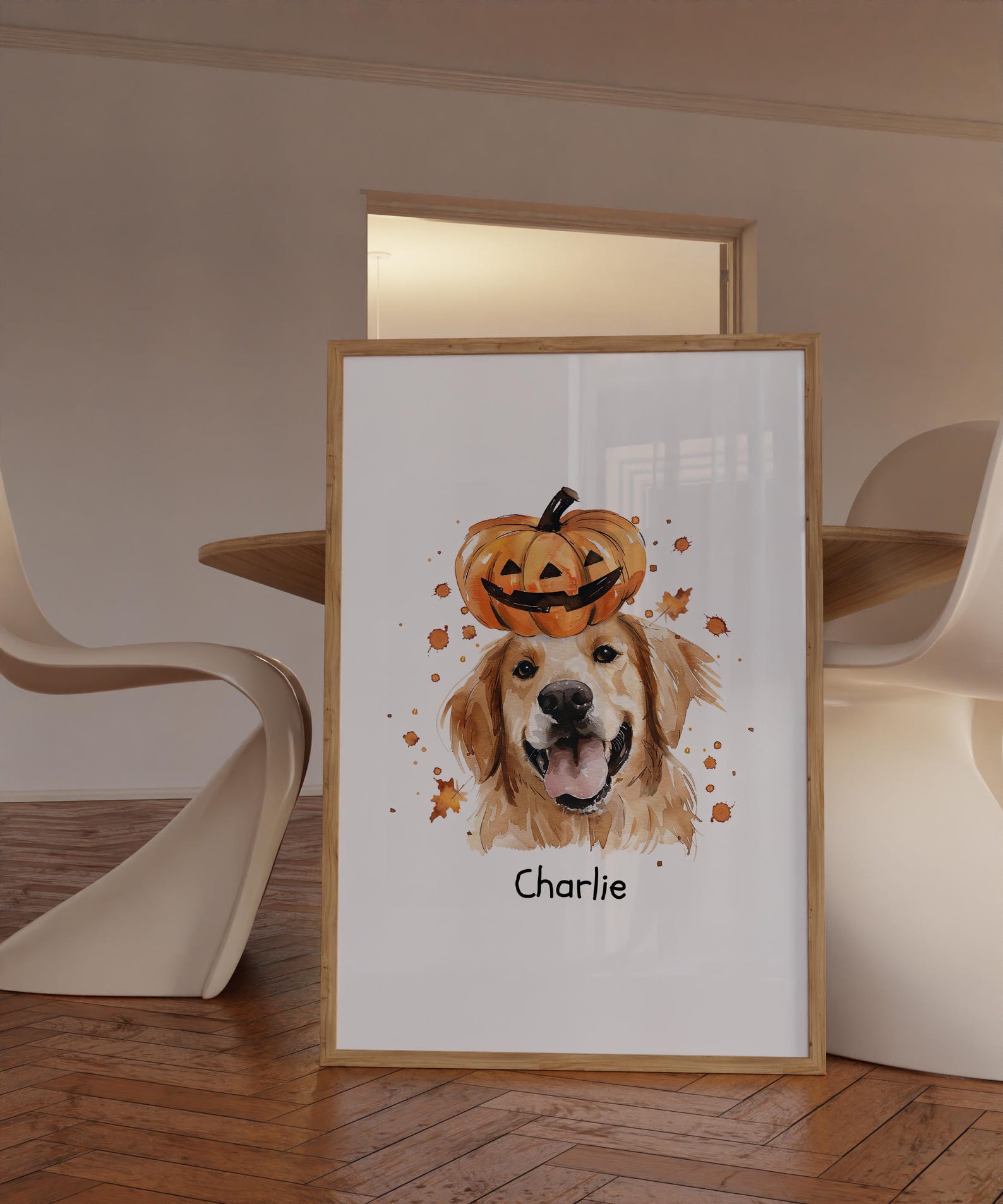 Labrador Pumpkin Print, Custom Dog Poster, Golden Retriever Art ...