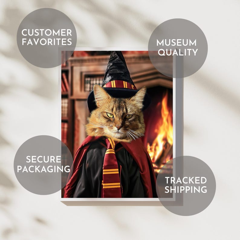 Custom Wizard Pet Portrait, Wizard School Pet Print, Magical Pet Poster ...