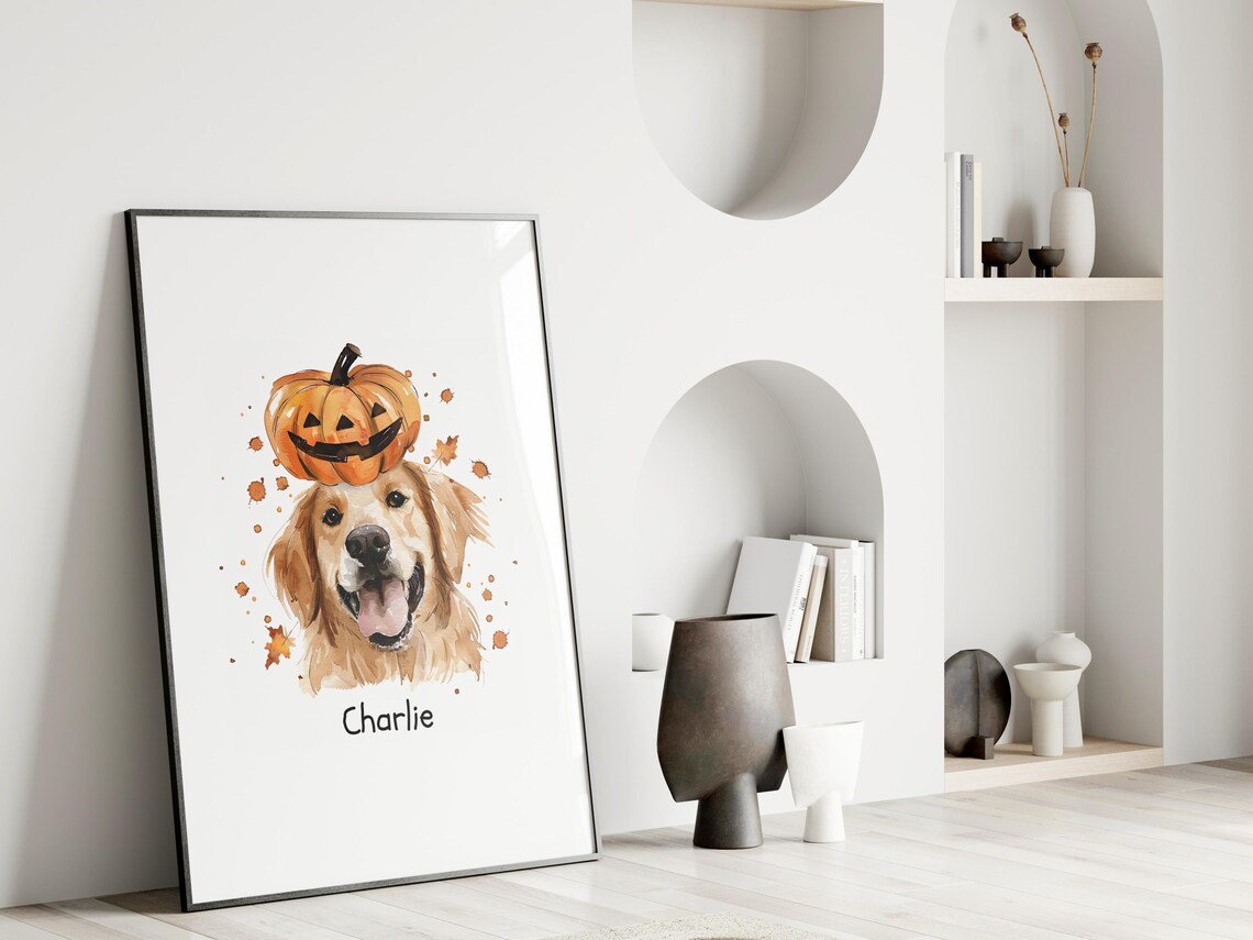 Labrador Pumpkin Print, Custom Dog Poster, Golden Retriever Art ...