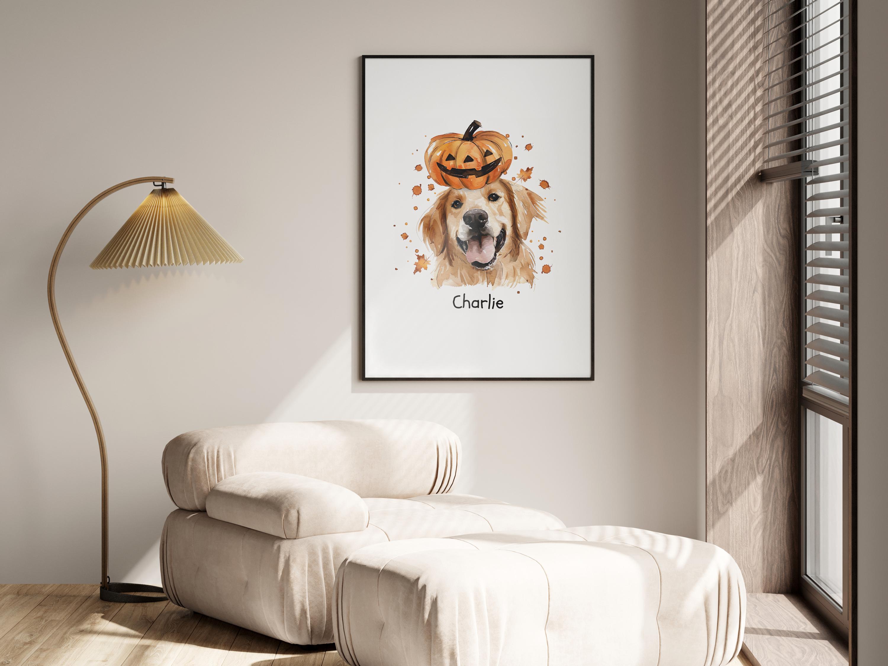 Labrador Pumpkin Print, Custom Dog Poster, Golden Retriever Art ...