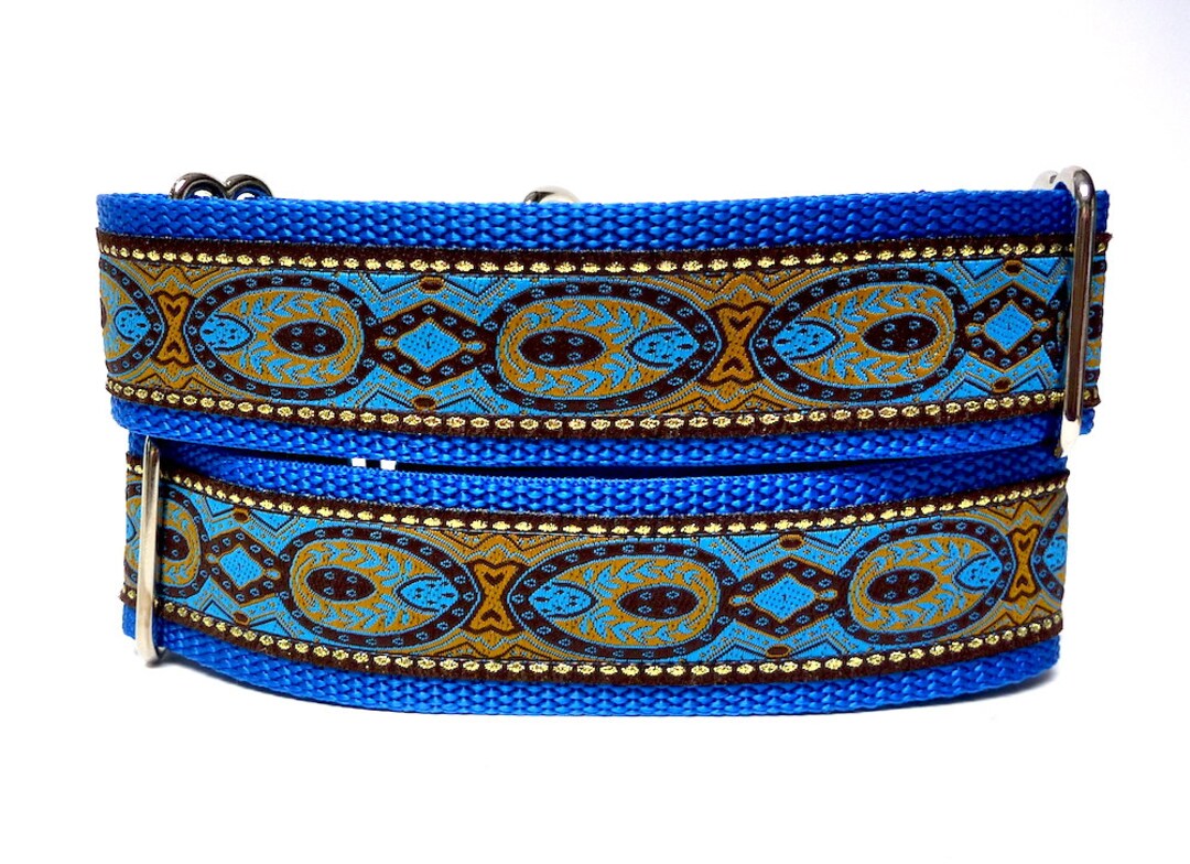 Martingale Dog Collar in a Blue and Metallic Gold Medieval Renaissance ...
