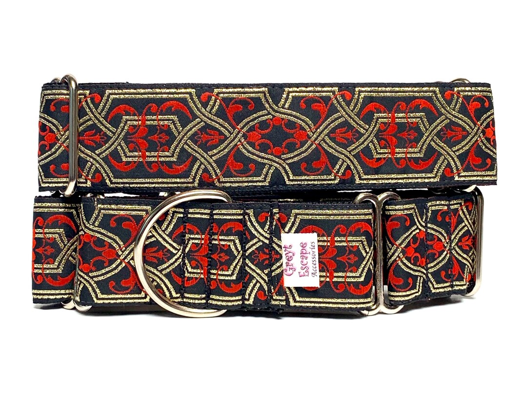 Medieval Renaissance Martingale Collar in Red Black and Metallic Gold ...