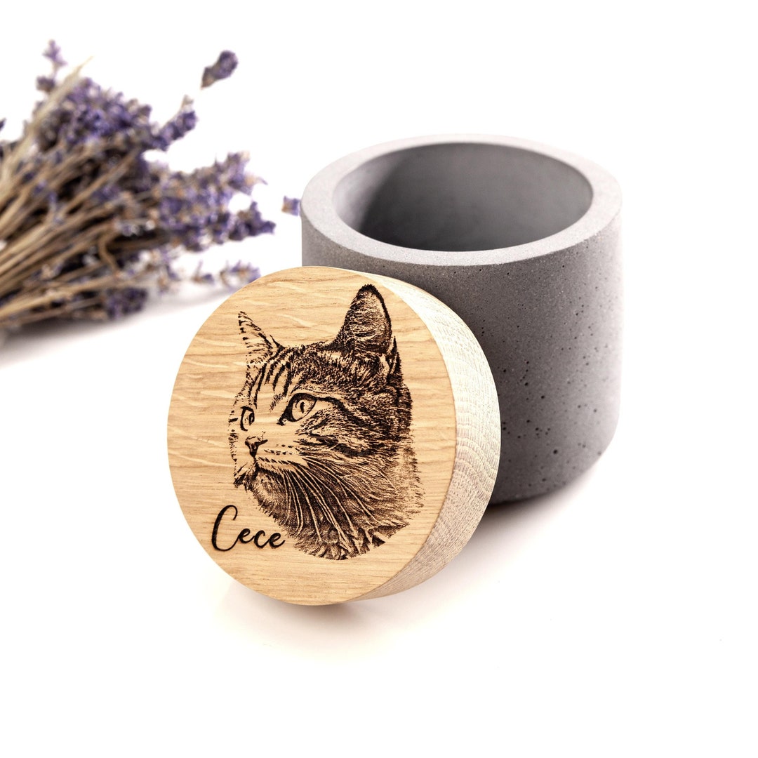 Custom Concrete Pet Urn for Ashes for Cat | Personalized Cat Urn Oak ...