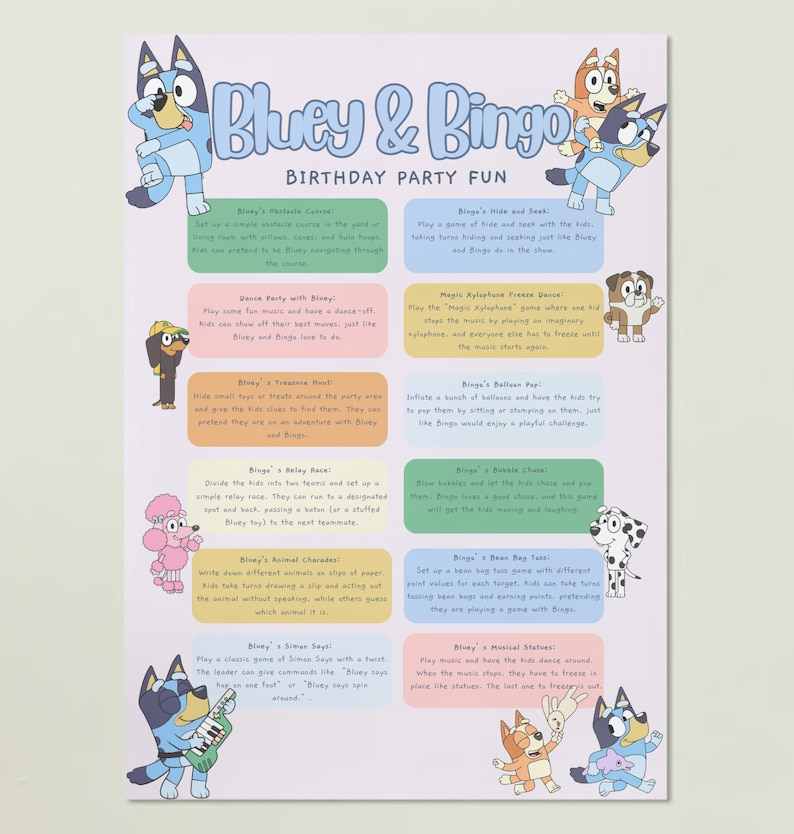 Kids Party Games Bluey and Bingo Themed, Scavenger Hunt and Party ...