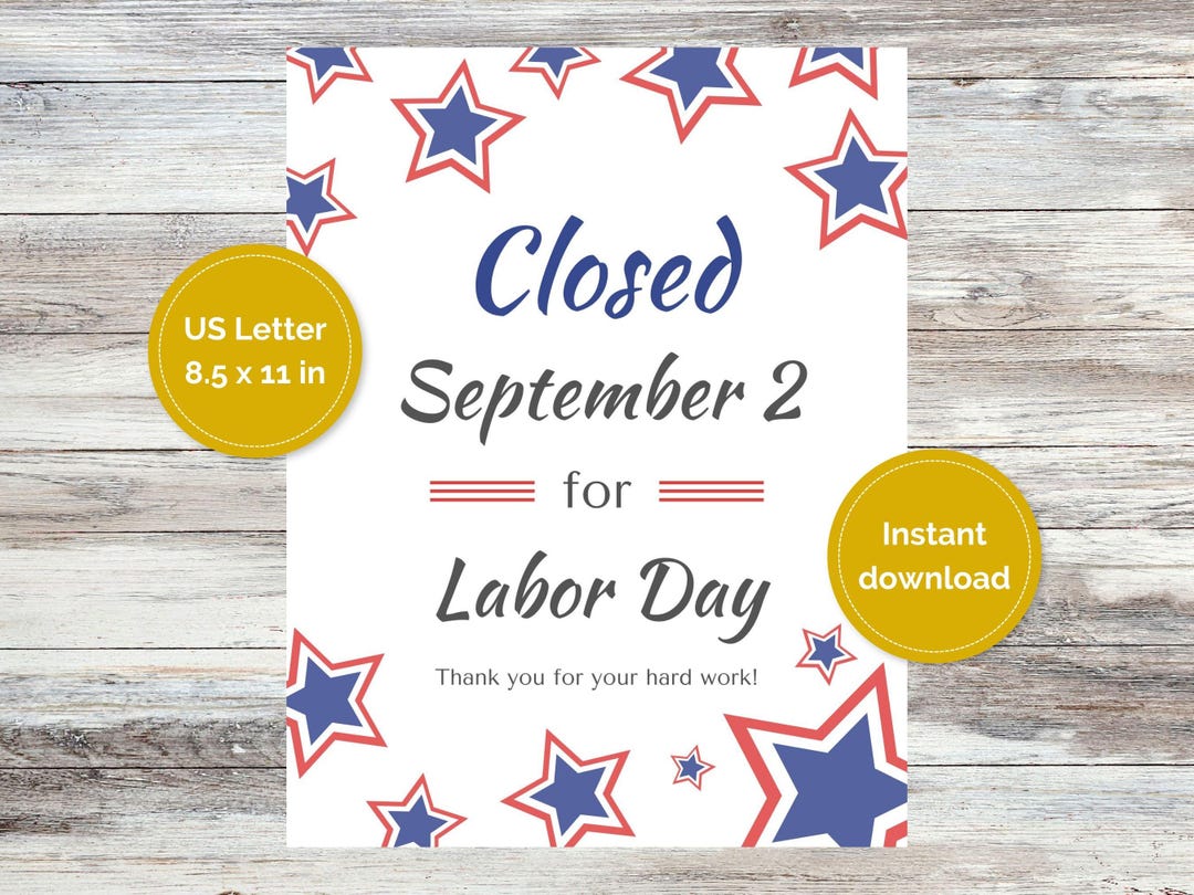 Printable Labor Day Sign, Instant Download PDF, Celebratory Stars ...