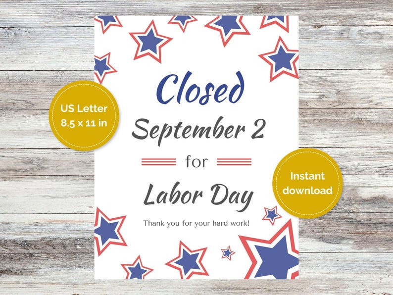 Printable Labor Day Sign, Instant Download PDF, Celebratory Stars ...
